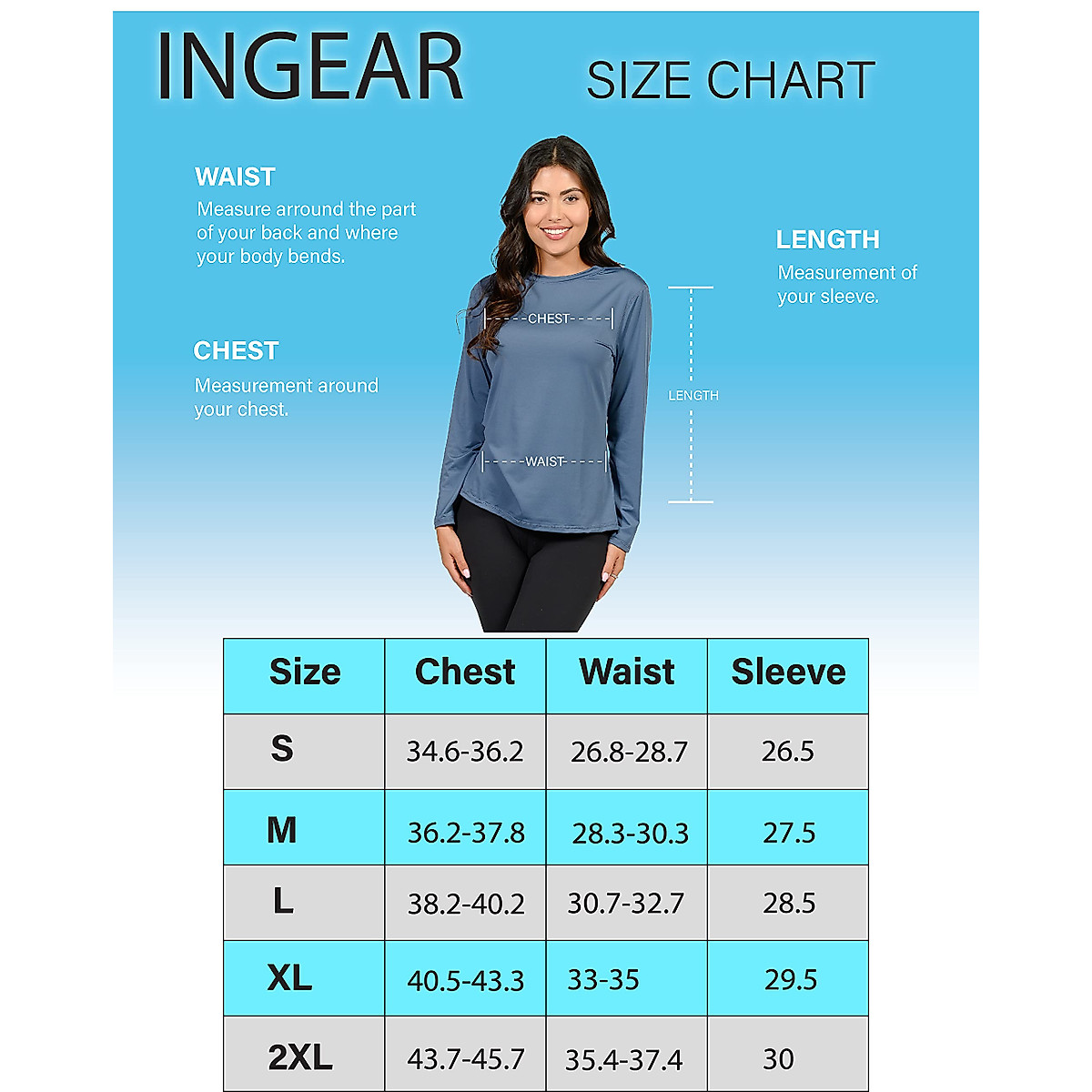 INGEAR Women's Long Sleeve Sun Protection Swim Shirt UV Womens Sun Shirts Rash Guard Black