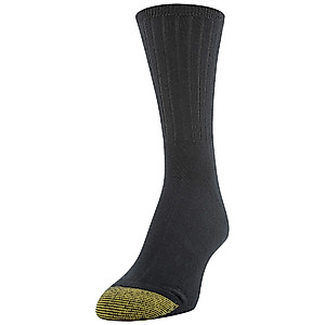 GOLDTOE Women's Casual Ribbed Crew Socks, 6-Pairs, Black, Medium