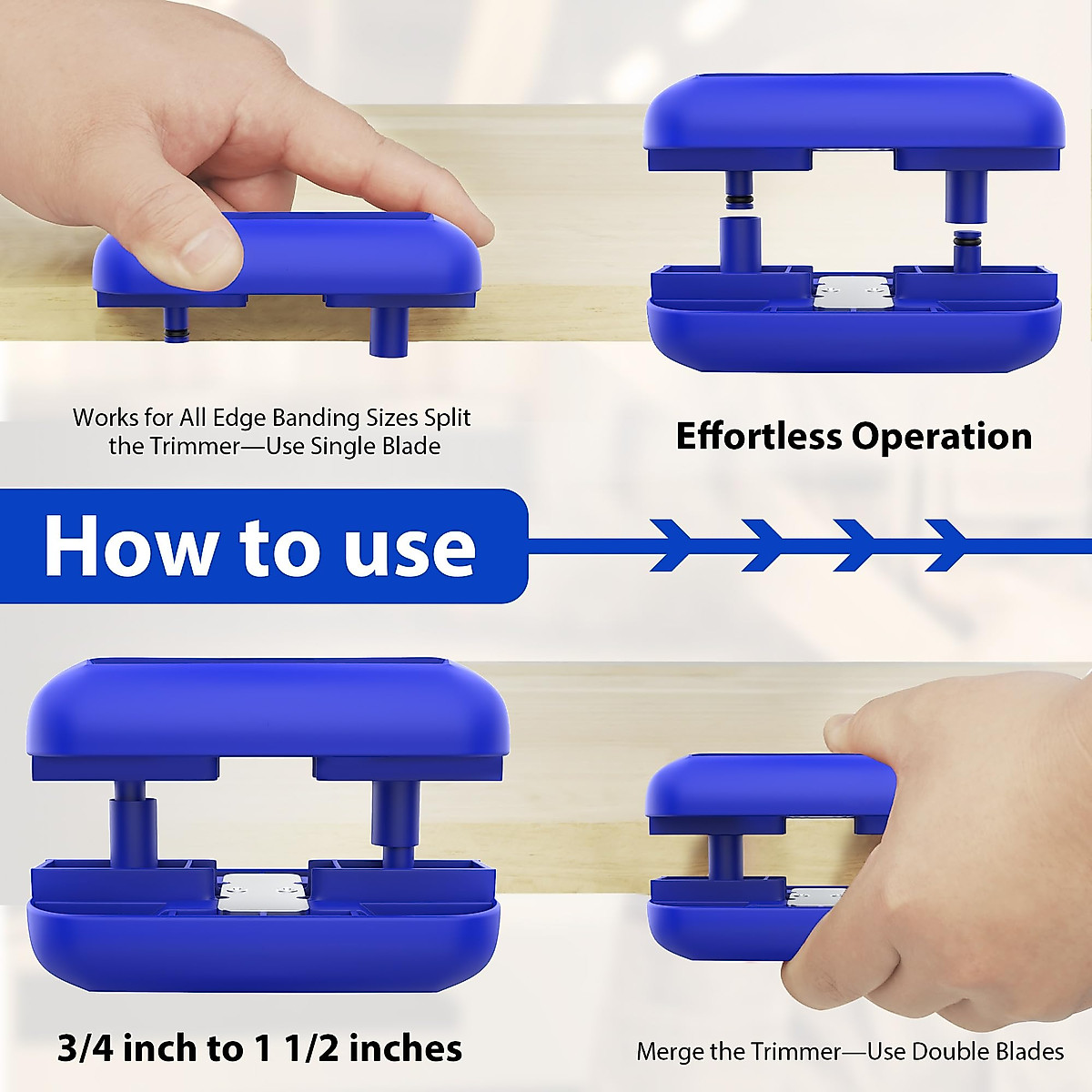 Edge Banding Trimmer,Veneer Trimmer with Tungsten Carbide Blades for Edge Trimmer Woodworking 1 Pack, Blue