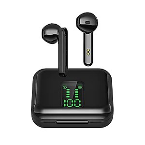 Acuvar Fully Wireless Bluetooth 5.0 Rechargeable iPX5 Water & Sweat Proof Earbud Headphones w Microphone, Touch Controls, Smart LCD Charging Case, Surround Stereo Bass and Noise Cancelling (Black)