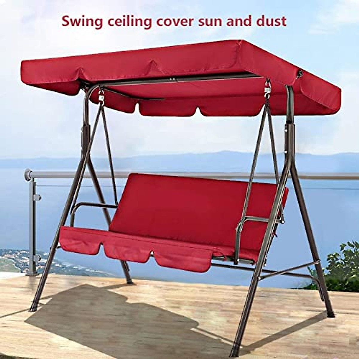 XYQSBY Outdoor Garden Swing Chair Canopy Cover Replacement Waterproof Anti-Uv Patio Swing Chair Seat Top Hammock Roof Cover of 3 Seaters for Sun Shade,Poolside,Red,195x125x15cm