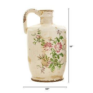 Nearly Natural 10in. Tuscan Ceramic Floral Print Pitcher