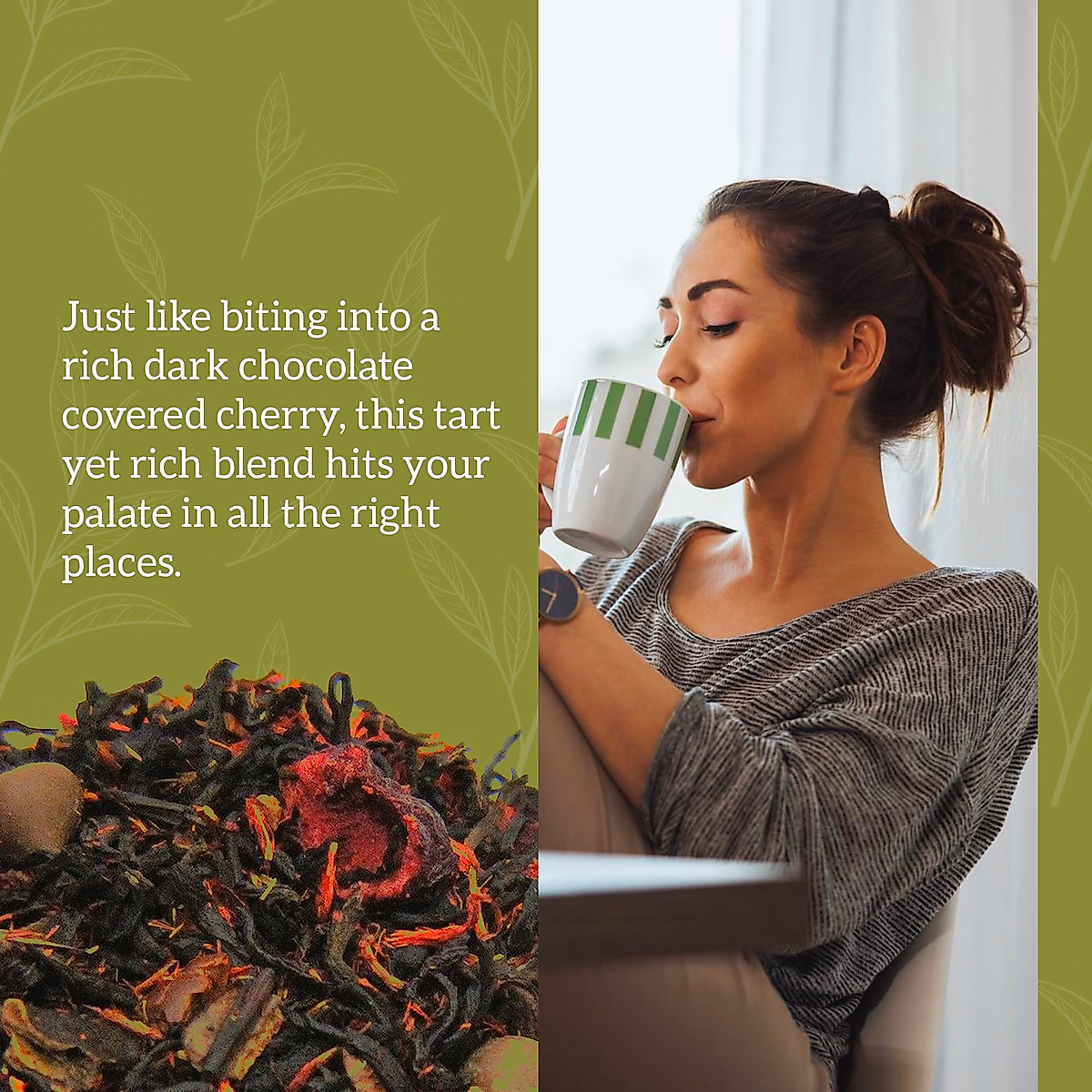 Nelson's Tea Dark Chocolate Cherry - Rich blend of Pu-erh Black Tea, Chocolate Chips, Wild Cherry Bark, Dried Cherries Herbal Loose Leaf Tea - 4oz