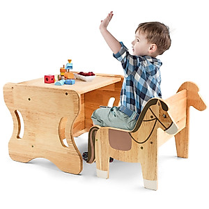 Grebarley Montessori Weaning Table and Chair Set, Solid Wood Tables and Chairs for Toddlers Age 1-3, Real Hardwood 2 in 1 Desk for Reading, Snack Time, Activity Cube, Step Stool, Montessori Furniture