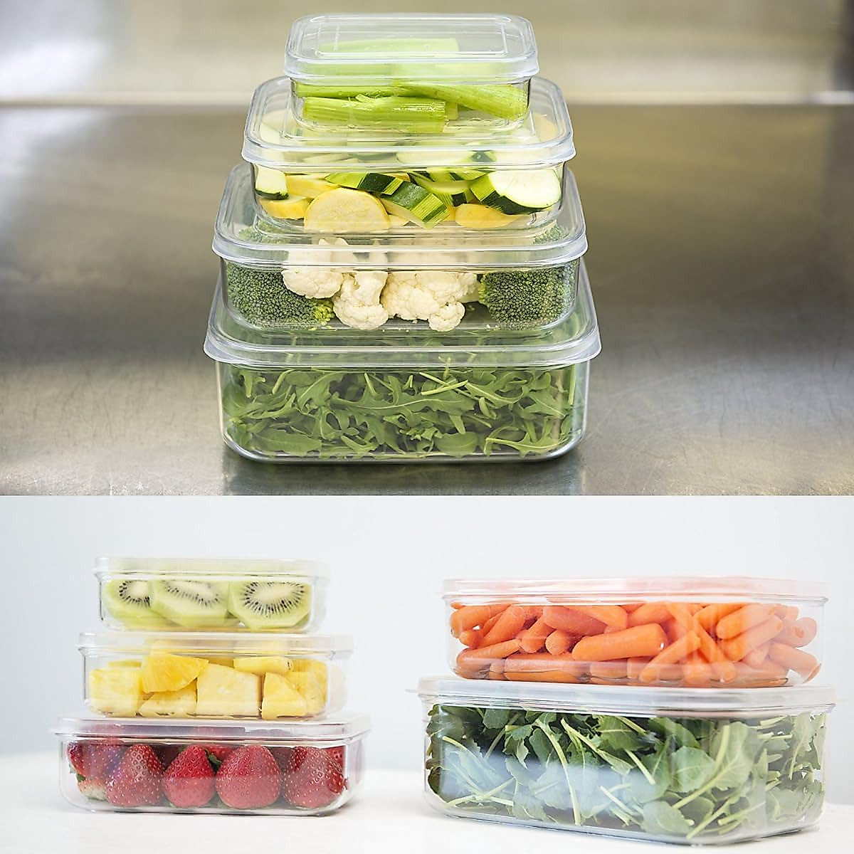 Lustroware (Set of 5) Micro Clear Stackable Storage Food Containers with Lid, Crystal Clear Nestable Kitchen Meal Prep Canister, Dishwasher & Microwave Safe, Made in Japan