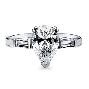 BERRICLE Sterling Silver Solitaire Wedding Engagement Rings 1.8 Carat Pear Cut Cubic Zirconia CZ Promise Ring for Women, Rhodium Plated Size 6.5