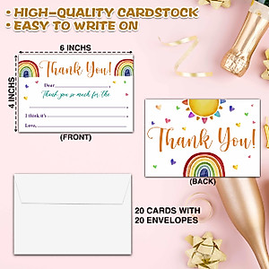 Kids Thank You Cards Fill in the Blank, Boho Rainbow Thank You Cards, Rainbow Greeting Cards, Thank You Notes For Boys Girls, Birthday Party Decorations Favors (20 Cards With 20 Envelopes) -11