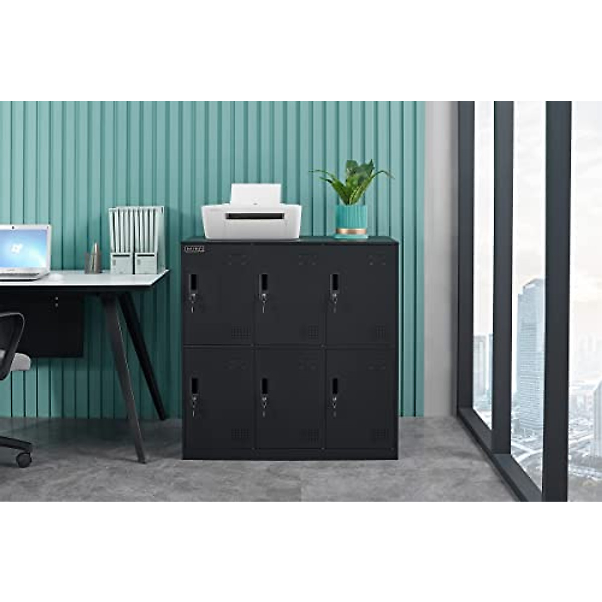 6 Door Locker Office Storage Locker Home and School Storage Organizer Metal Storage Cabinet with Lock for Classroom Gym Kids Room Playroom (Full Black)