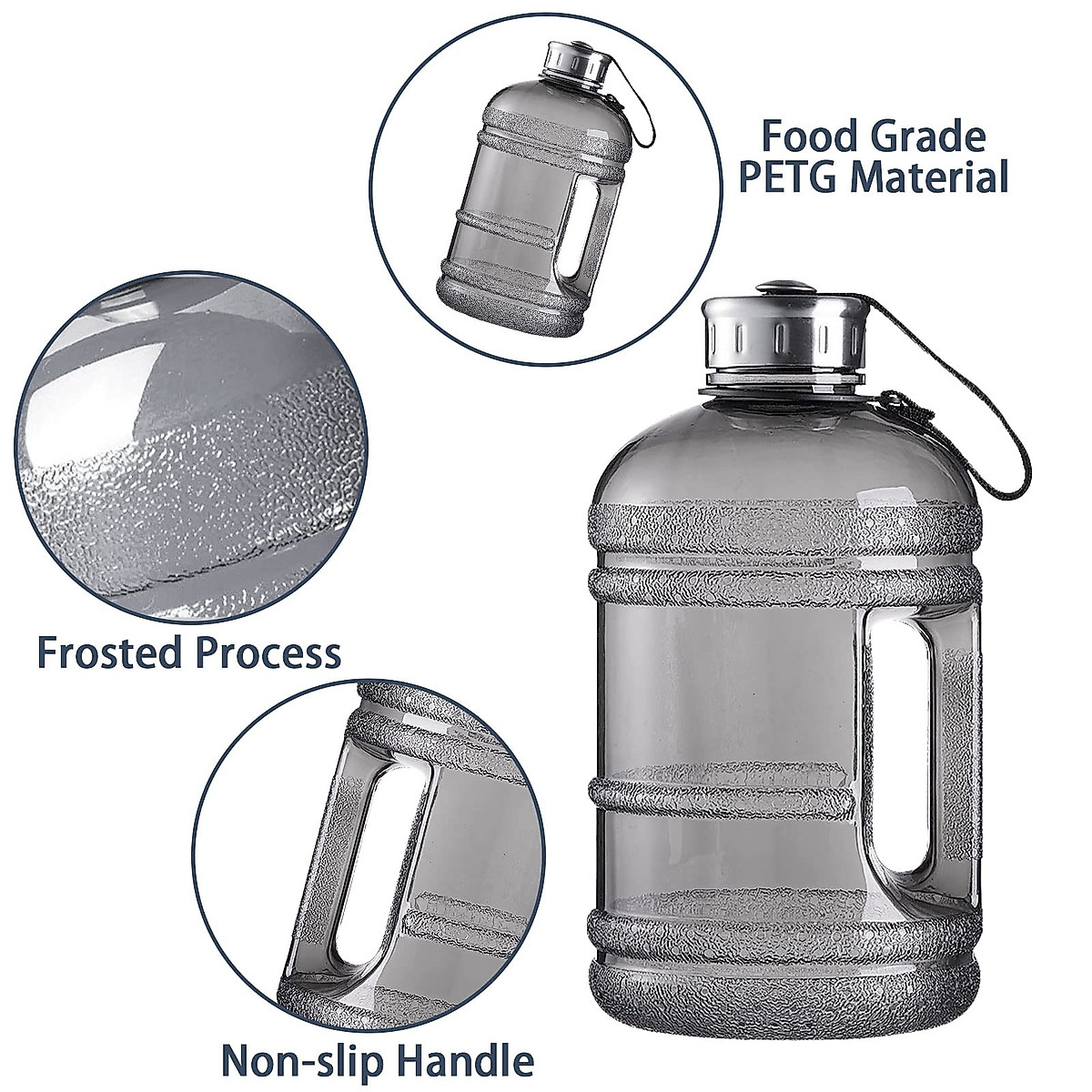 Lizbin Water Jug 1.9L Big Water Bottle, Large Capacity Sports Water Bottle, Leak proof Container Portable Wide Mouth Water Bottles for Outdoor Sports Travel Fitness Gym Cycling Camping Hiking (Black)