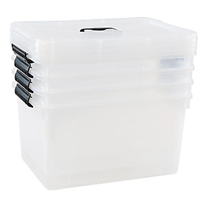 Esdiplot 4 Pack 17.5 L Stackable Latching Container Bins with Lid, Clear Plastic Storage Box with Handle