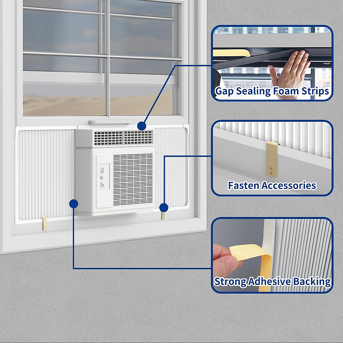 Wintcomfort Window Air Conditioner Side Panel with Adjustable Frame, Universal Window AC Accordion Filler Kit for Window AC Units 5000~14000 Btu, Window AC Insulation Side Panels with Frame