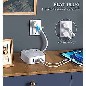 Power Strip with USB C Ports Fast Charge 3A PD 20W 2 AC Outlets and 4 USB Ports USB-C Power Strip with 5FT Extension Cord for Desktop Travel Home Office Hotel Dorm (White)