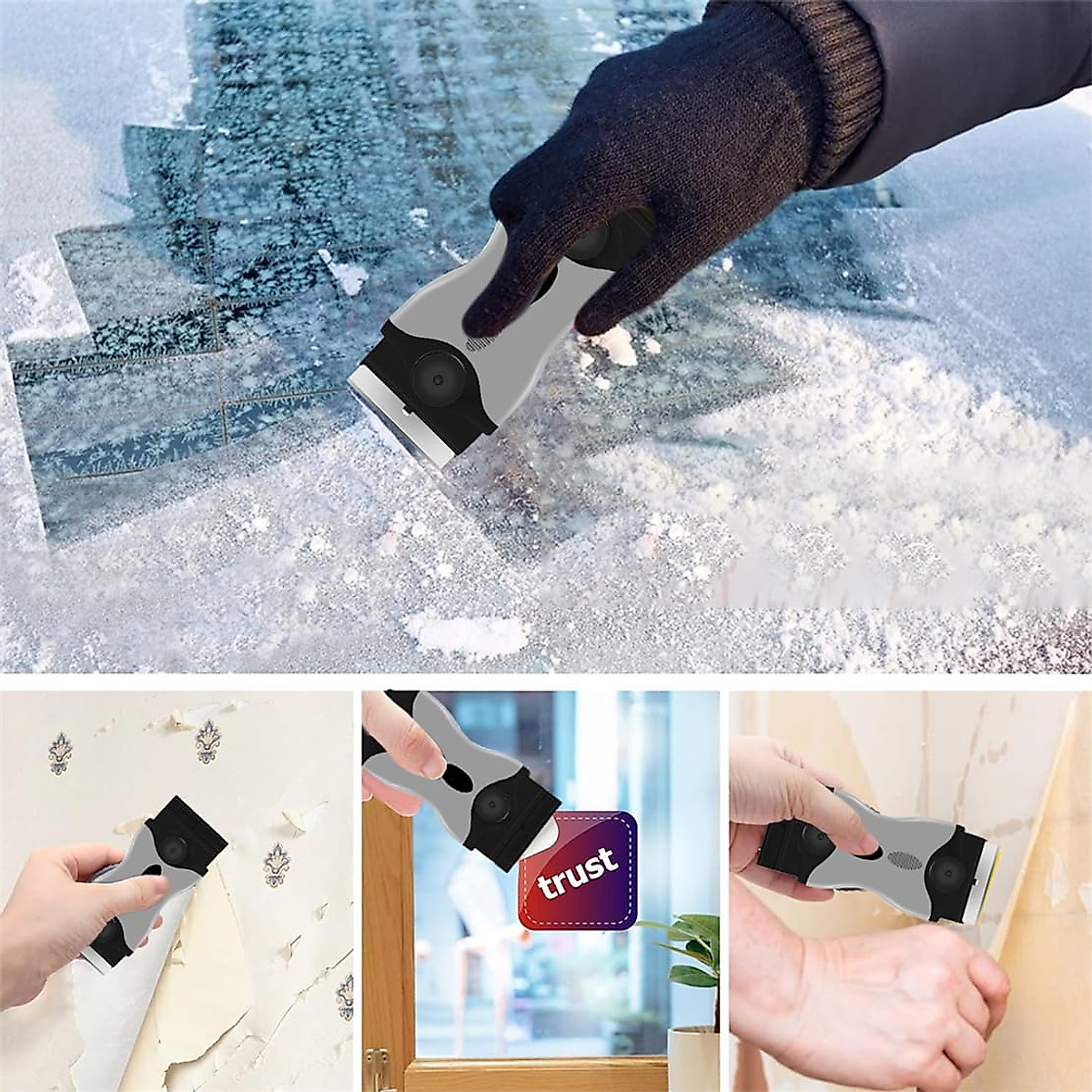 Scraper Tool Set 2 Pack Double Edge Multi-Purpose Scraper Cleaning Tool with 20Pcs Replacement Part Plastic Paint Glass Scraper for Removing Windows Stickers Labels