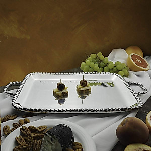 Personalized Pearl Serving Tray- Handcrafted, Rectangular Silver Tray, Tray for Whiskey Decanter, Candle Sticks, Vanity Set, Perfume Tray, and Serving Appetizer Serving Plates