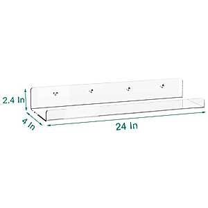 steauty 24 Inch Acrylic Floating Shelves,4Pack Invisible Clear Acrylic Bookshelf,5MM Thick Acrylic Wall Mounted Shelf