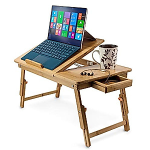 Aleratec Natural Bamboo Multi-Functional Adjustable Laptop Stand | Up to 15in | Ideal for Tablet/ Monitor/ Laptop Cooling Portable Table for Home Office