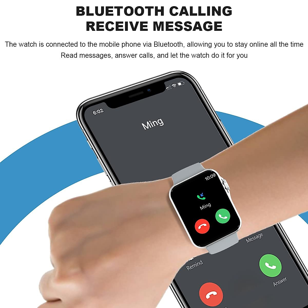 Desong Smart Watch(Answer/Make Calls), 1.7 inch Fitness Tracker,Smartwatch for Android iOS Phones,IP67 Waterproof Blood Pressure SpO2 Heart Rate Sleep Monitor for Women Men