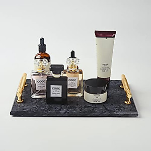 Kisspring Natural Marble Tray with Golden Embossed Handle,Stone Bathroom Tray, Decorative Tray with Metal Handle for Bathroom Kitchen Vanity Dresser Nightstand Desk, (White)