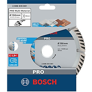 Bosch 1x PRO Multi Material Diamond Cutting Disc for Bore 22.23 and Large Angle Grinders (for Concrete, Reinforced Concrete, Ø 150 mm, Professional Accessory Large Angle Grinder)