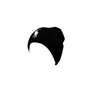 Polo Ralph Lauren Men's Big Pony Beanie Cap (One Size, Black/White Pony)
