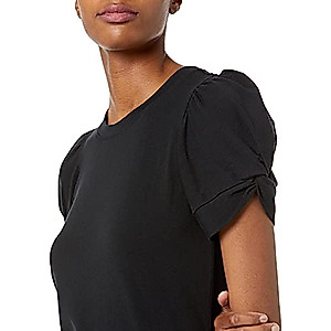 Amazon Essentials Women's Classic-Fit Twist Sleeve Crewneck T-Shirt, Black, Medium