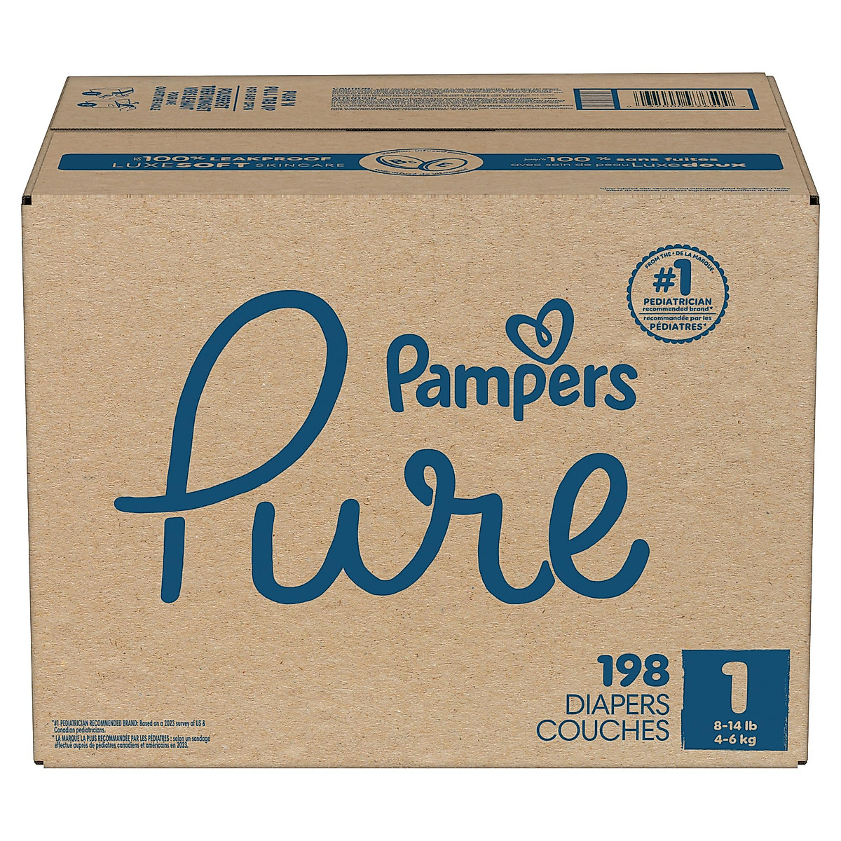 Diapers Size 1, 198 Count - Pampers Pure Protection Disposable Baby Diapers, Hypoallergenic and Unscented Protection (Packaging & Prints May Vary)