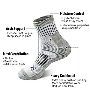 ECOEY Men's Merino Wool Cushioned Hiking Trekking Socks 4 Pairs, Quarter Length with Moisture Wicking (Smoke Green, US Shoe Size: Men 8-11.5/Women 9-13.5)