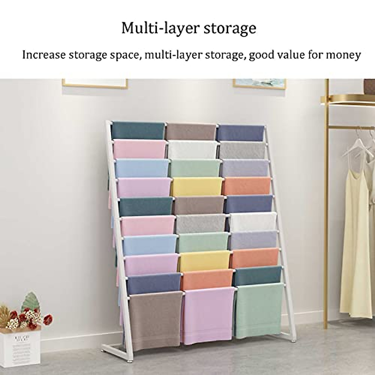 Metal Floor Standing Scarves Silk Scarf Rack Organizer, Commercial Creative Golden Shawl Fabric Storage Display Stand, Multi-Purpose Sheets Belt Suit Pants Hanging Rack Ties Holder Shelves Show Rack