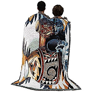 Kokopelli Pot Blanket by Judith Durr - Southwest Pueblo Pottery Art - Gift Tapestry Throw Woven from Cotton - Made in The USA (72x54)