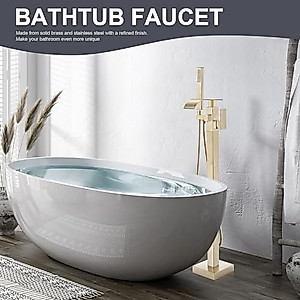 Senlesen Freestanding Bathtub Faucets Floor Mounted Tub Filler Faucet with Handshower Brushed Gold