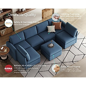 LINSY HOME Modular Sectional Sofa, U Shape Oversized Sofa Couch with Storage, Memory Foam, Modular Sectionals with Ottomans, 7 Seat Living Room Furniture Sofa Sets with Chaise, Blue