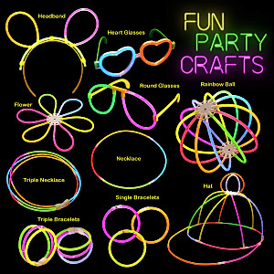 Dragon Too Glow in The Dark Party Supplies - 605 Pieces - Includes Connectors to Create Necklaces, Bracelets, Glasses, Heart Glasses, Hats, Headbands, Balls, Flowers - Glow in The Dark Party Favors