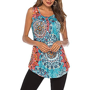 Famulily Women's Maternity Wear Tank Tops Comfy Floral Sleeveless Tshirts Blouse Large Blue