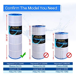 POOLPURE PLF175A Pool Filter Replaces Hayward C1750, CX1750RE, PA175, Ultral-B4, Unicel C-8417, Filbur FC-1294, Sta-Rite PXC175, 817-0175P, L x OD: 28 3/16" x8 15/16", 175 sq.ft Cartridge