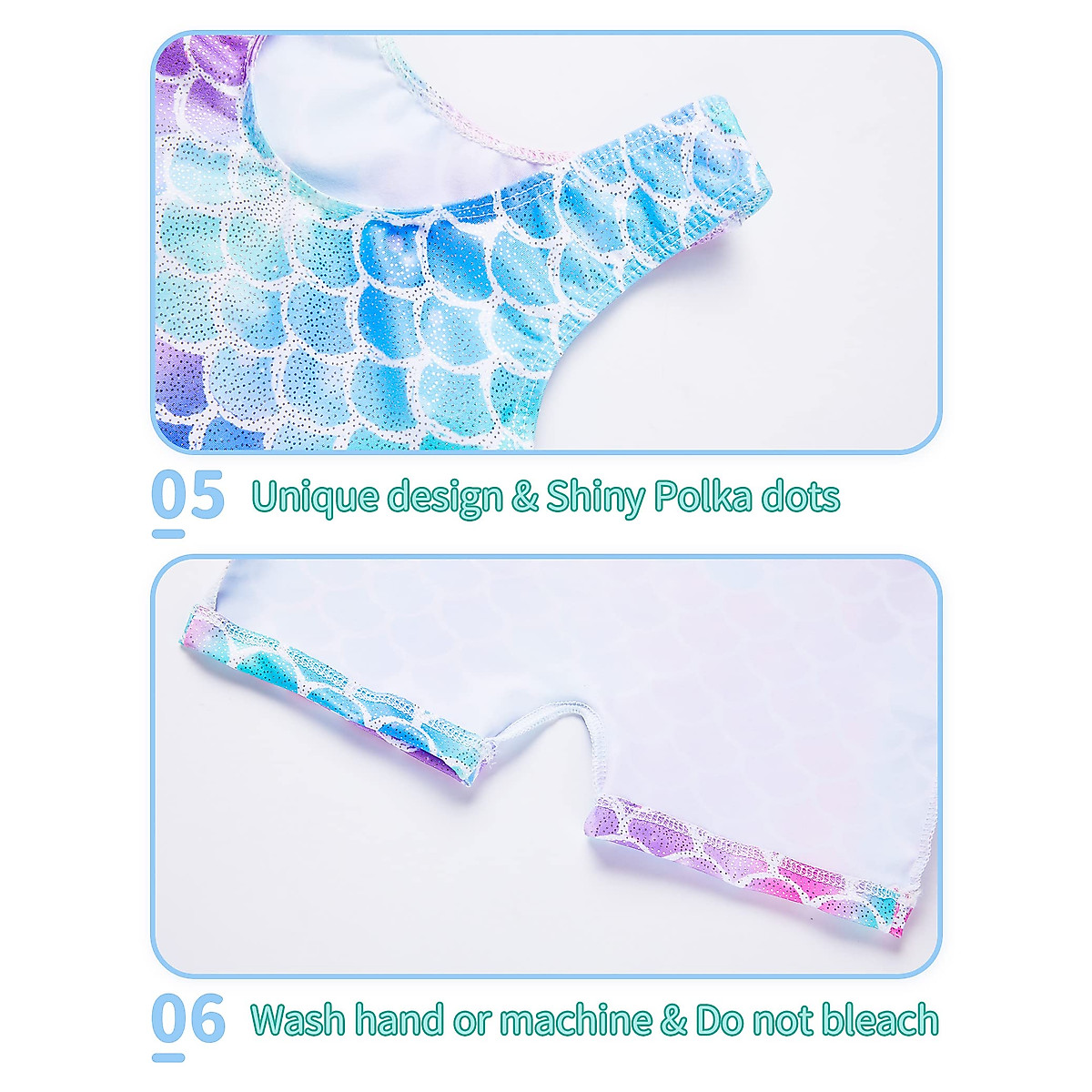 Nymphperi Girls Gymnastics Leotards Size 6-7 Years Old Sparkly Blue Pink Mermaid Scale Biketards with Shorts for Children Practice Workout