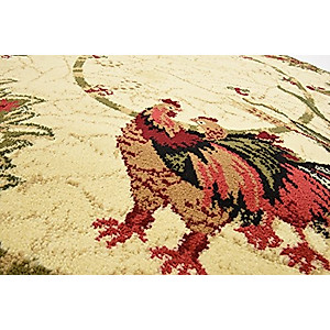 Unique Loom Barnyard Collection French Country Inspired Cottage Rooster Design Area Rug (4' 0 x 4' 0 Round, Ivory/Olive)