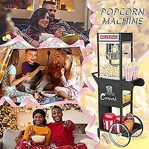 8 Ounce Popcorn Machine Movie Theater Style with Cart Old Fashioned Popcorn Maker Machine for Home Commercial Halloween Christmas Gift, Black