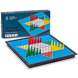 Yellow Mountain Imports Magnetic Chinese Checkers Halma Travel Set, 9.8 Inches - Folding, Portable Board Game Set
