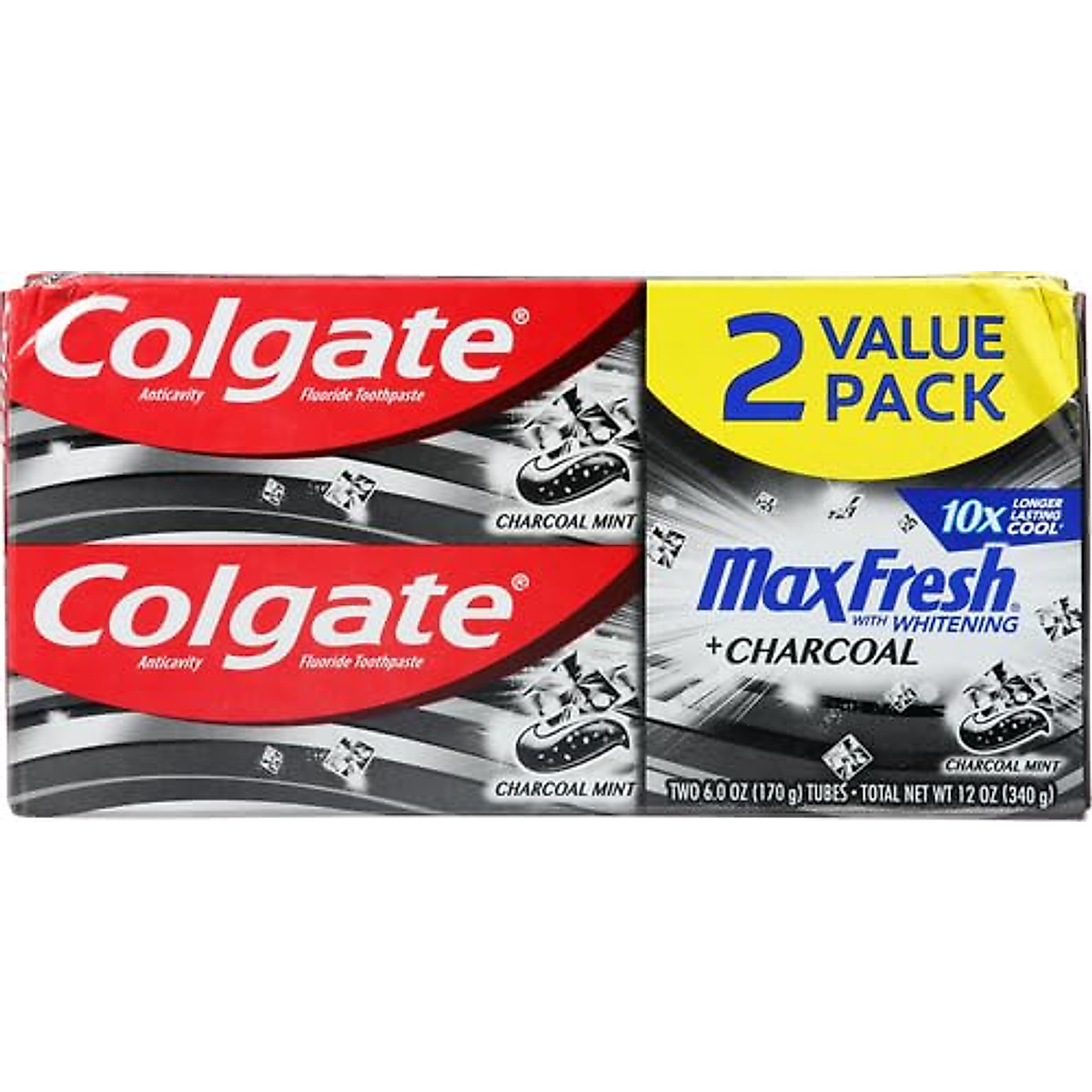 Colgate Max Fresh Toothpaste + Charcoal, Charcoal Mint (6 Ounce, Pack of 2)