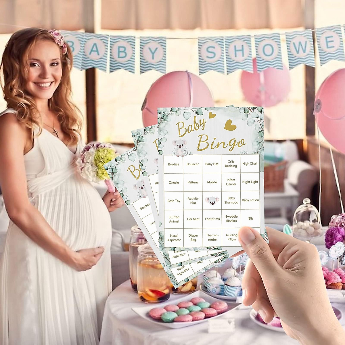 YIFAM Baby Shower Bingo Game Eucalyptus Foliage Edition, 20 Players Bingo Cards for Kids, Reveal Party Games Favors Supplies Decorations Souvenirs Gifts