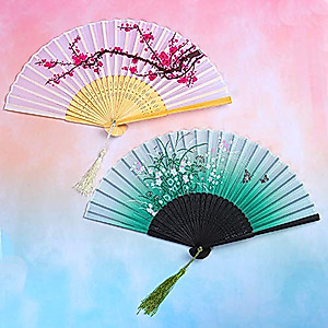 Aneco 4 Pieces Folding Fans Bamboo Handheld Fans Silk Fabric Fans Hand Holding Fans for Wedding, Party, Gifts, Wall Decoration