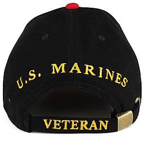 Armycrew Officially Licensed US Marine Corps Veteran Embroidered Cotton Baseball Cap - Black RED