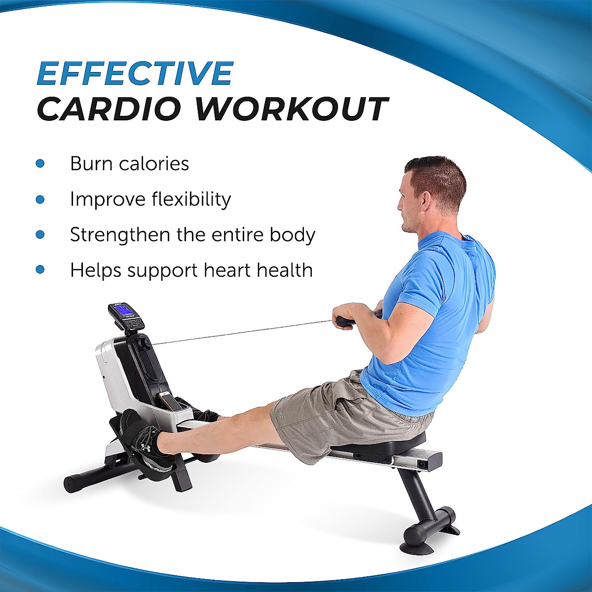 Stamina Magnetic Rower 1130 - Rower Machine with Smart Workout App - Rowing Machine with Magnetic Resistance for Home Gym Fitness - Up to 250 lbs Weight Capacity - Upgraded Silver