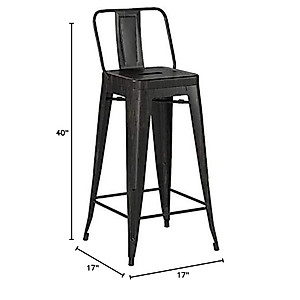 AC Pacific Modern Industrial Metal Bar Stool, Bucket Back and 4 Leg Design Ideal for Kitchen Island or Counter Top, Set of 2, 30" Seat, Distressed Black