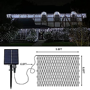 Solar Net Lights Outdoor Waterproof, 9.8FT×6.6FT 192-LED Outdoor Christmas Mesh Lights with 8 Modes for Bush Garage Fence Lawn Garden Park Valentine's Day Christmas Decoration(White)