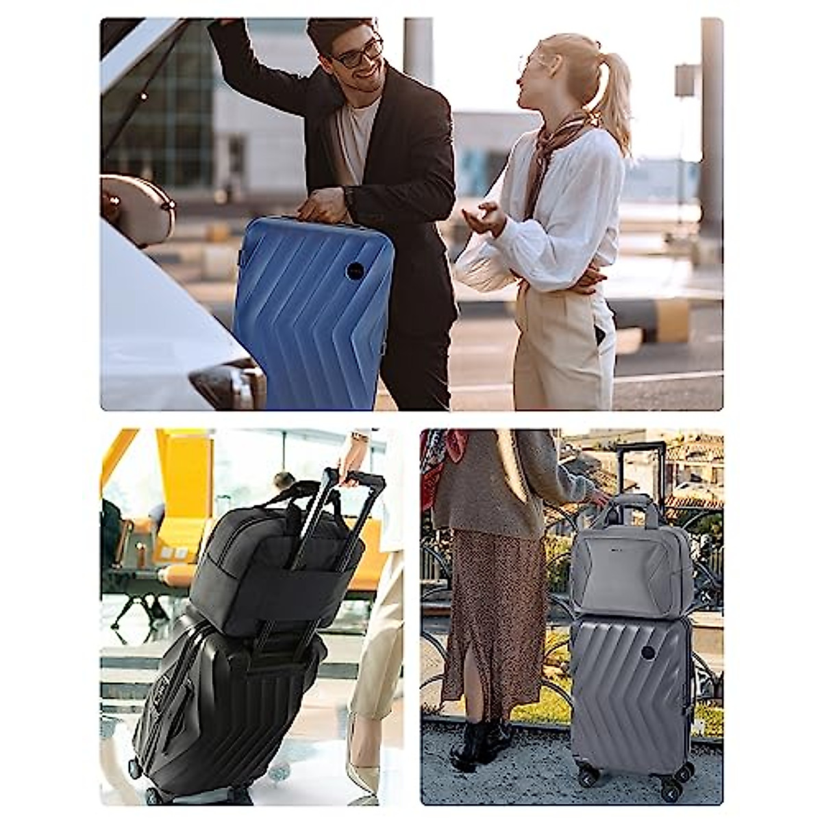 BAGSMART Carry On Luggage, 2 Piece Luggage Sets, PC Hardside Suitcase Airline Approved, 20 Inch Luggage with Spinner Wheels, Travel Luggage Hard Shell Suitcases Set with Duffle Bag for Men Women, Blue