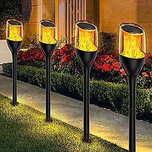 WdtPro Solar Outdoor Taller Torch Lights with Flickering Flame, Waterproof Garden Pathway Lights, Flame Torches for Outside Patio Path Yard Decorations