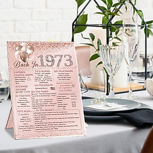 Vlipoeasn Pink 51st Birthday Anniversary Table Decoration 1973 Poster for Women, Rose Gold Back in 1973 Table Sign with Stand, 51 Year Old Birthday Party Centerpieces Gift Supplies