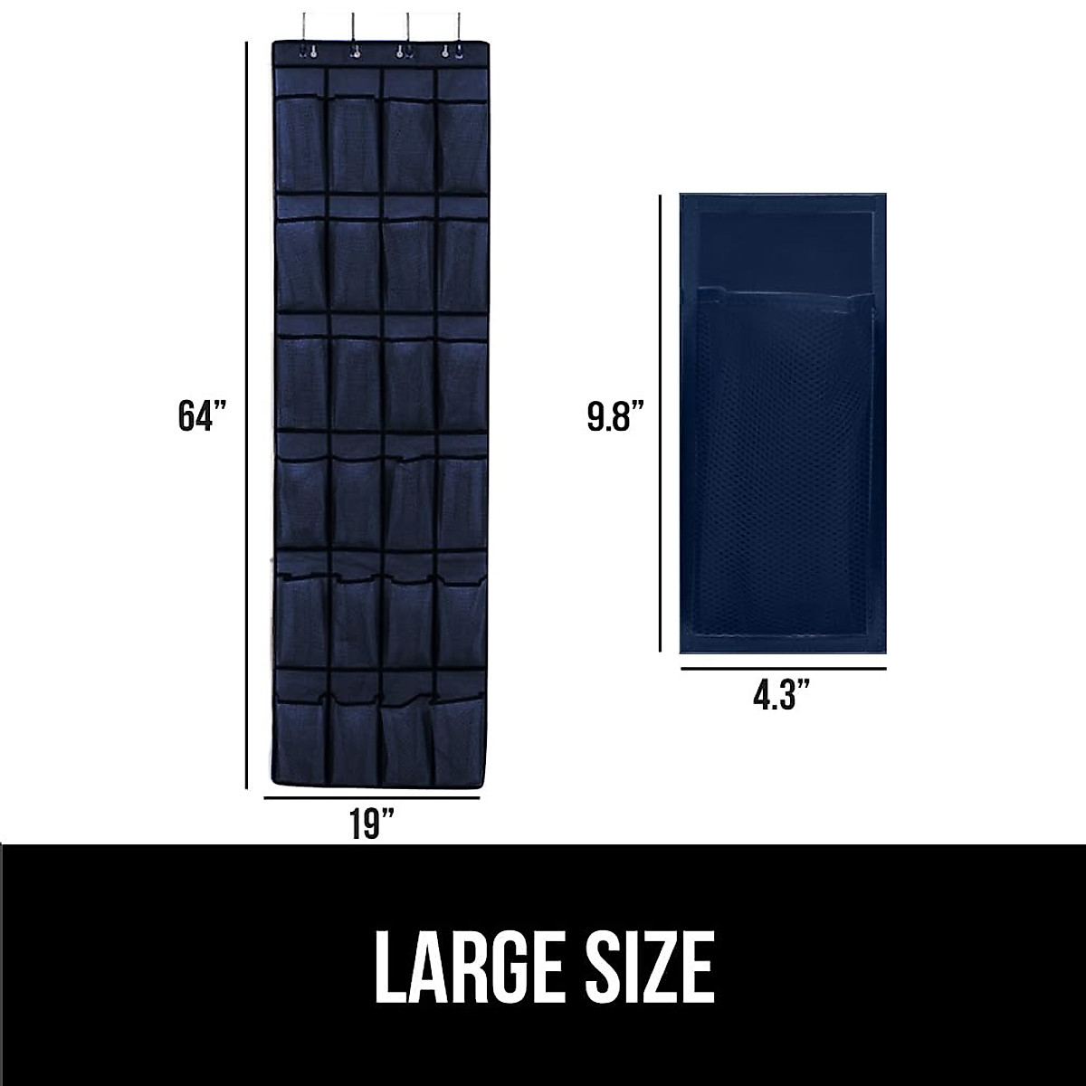 Gorilla Grip Over the Door Shoe Organizer, 24 Large Breathable Mesh Pockets, Space Saving Hanging Storage Holder, Closet Rack Hanger Holds Up to 40 lbs, Hangs on Closets for Shoes, Accessories, Navy