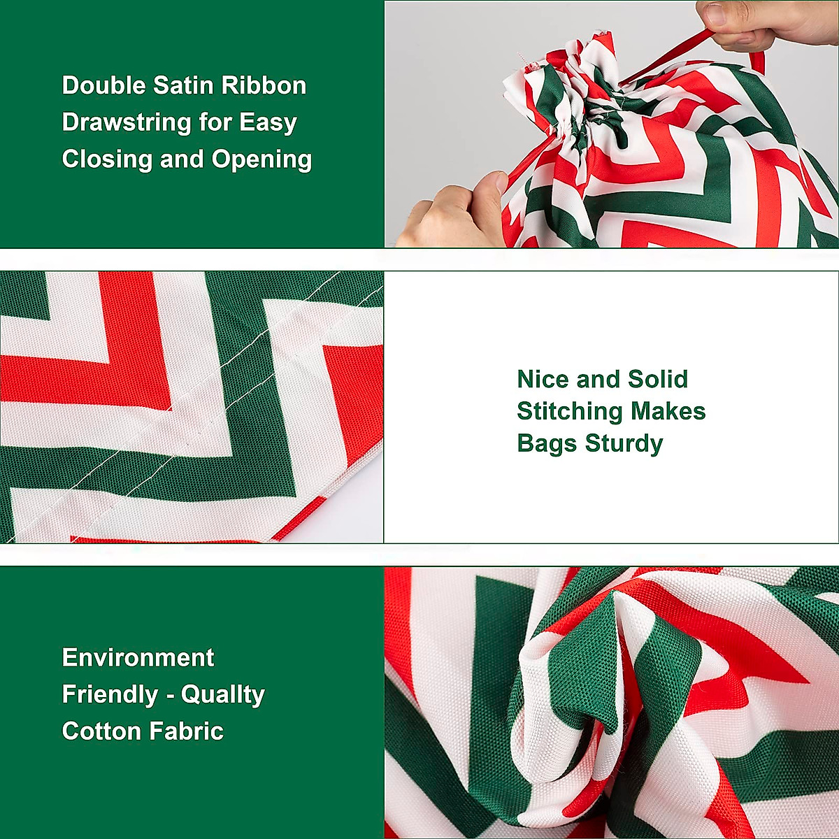 FloraSea 3 Pack 20x16 inches Christmas Big Cotton Gift Bags With Drawstrings,Reusable Holiday Fabric gift bags,Christmas Giant Gift Bags Large Present Bags for Xmas Presents Party Favor